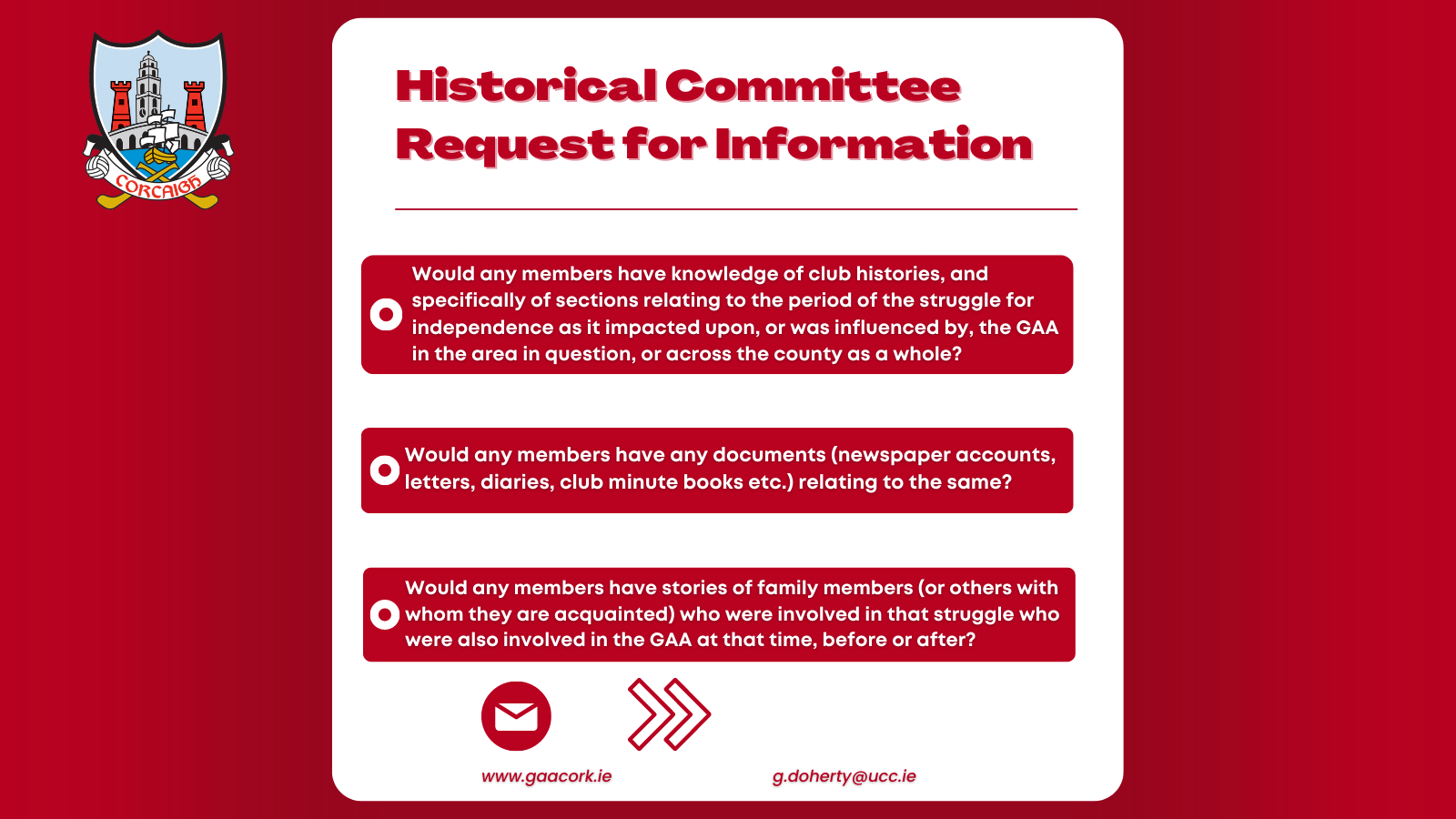 2022 Historical Committee Request for Information – Cork GAA