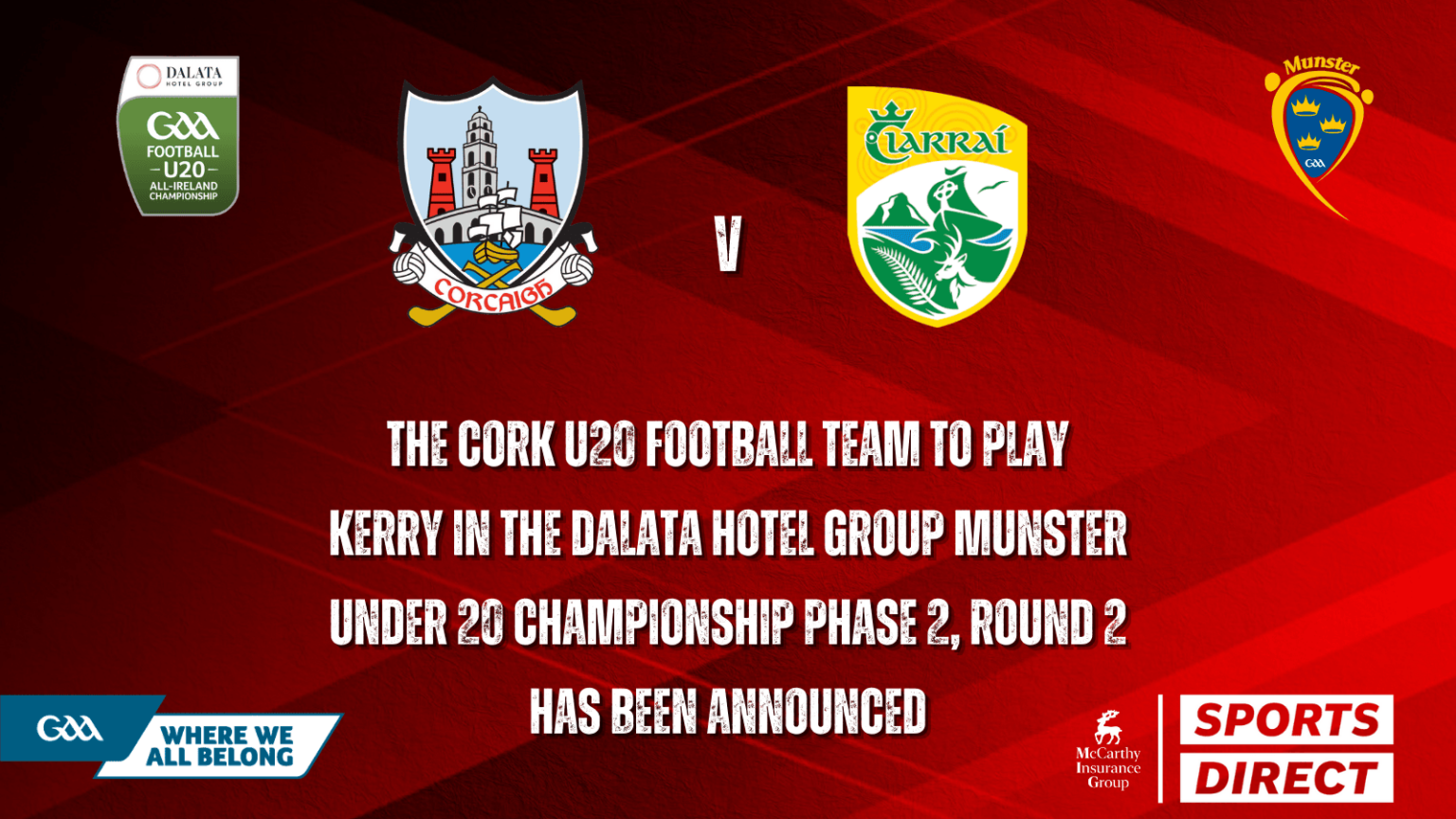 The Cork U20 Football team to play Kerry in the Dalata Munster Championship Phase 2, Round 2 ...