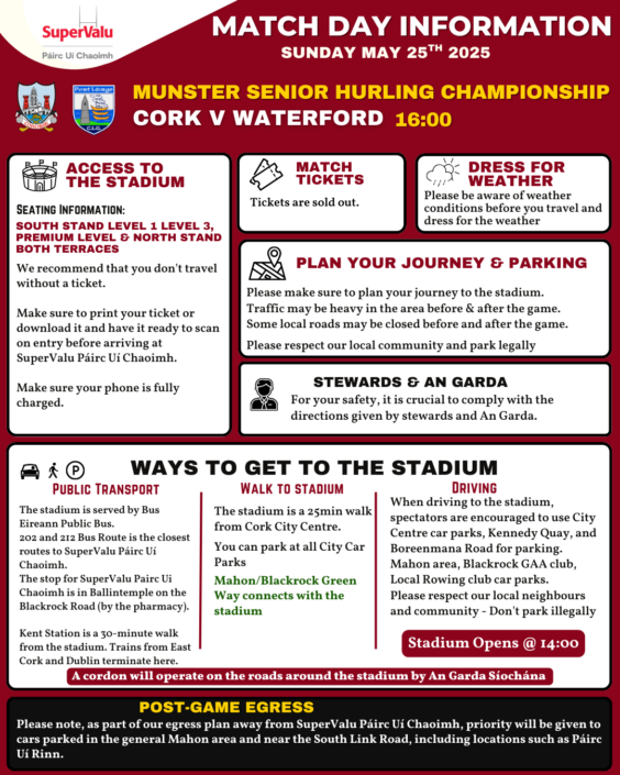🏟️ Match Day Information: Cork v Waterford – Cork GAA