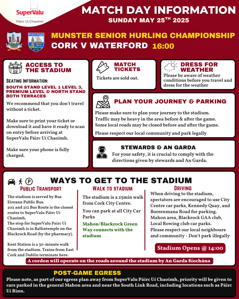 🏟️ Match Day Information: Cork v Waterford – Cork GAA